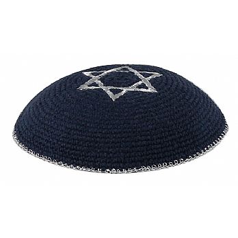 Knitted Kippah, Navy Blue with Silver Magen David Star - Sydney Jewish ...